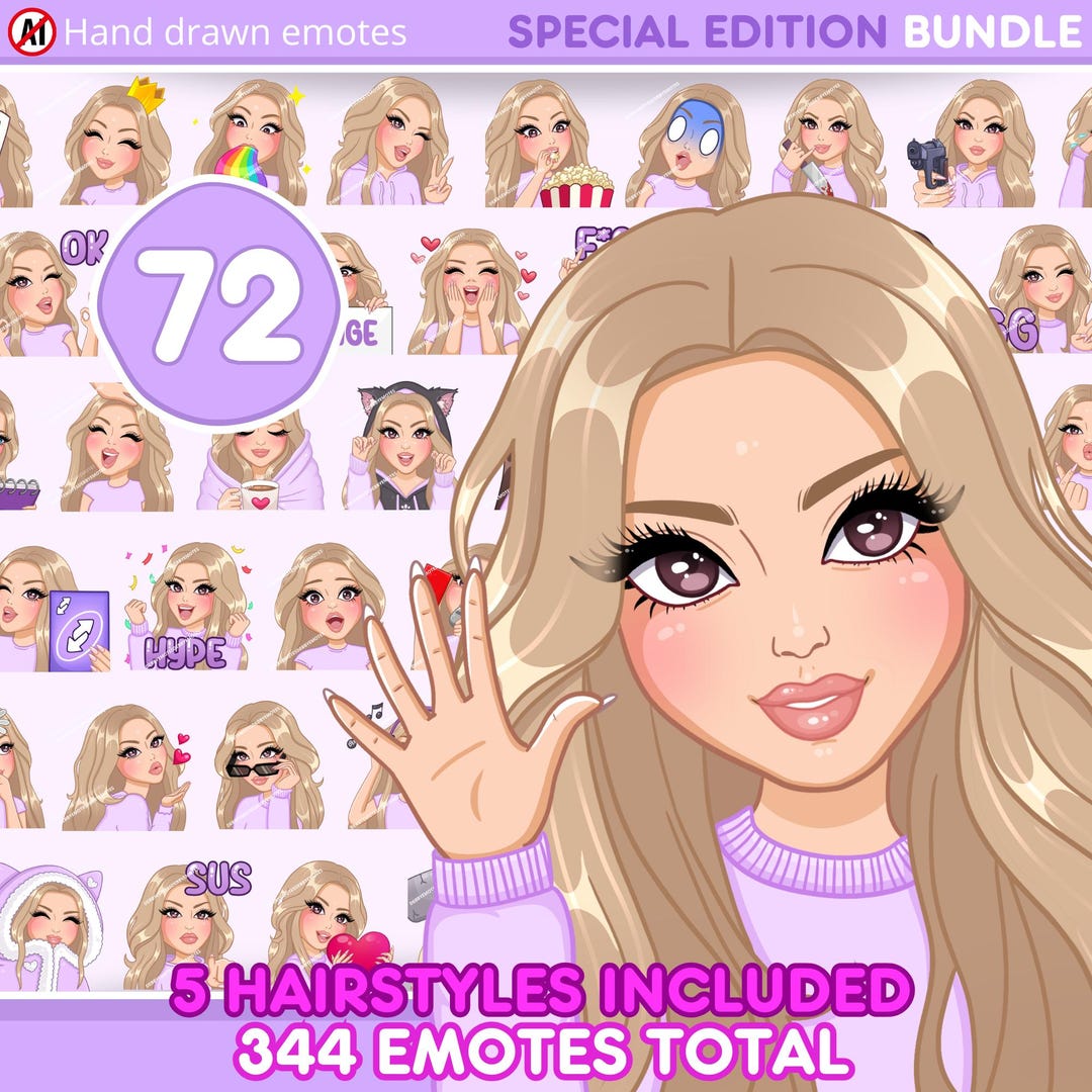 Twitch Girl Emotes, Blonde Girl Bundle 72pcs for Discord, Youtube and ...