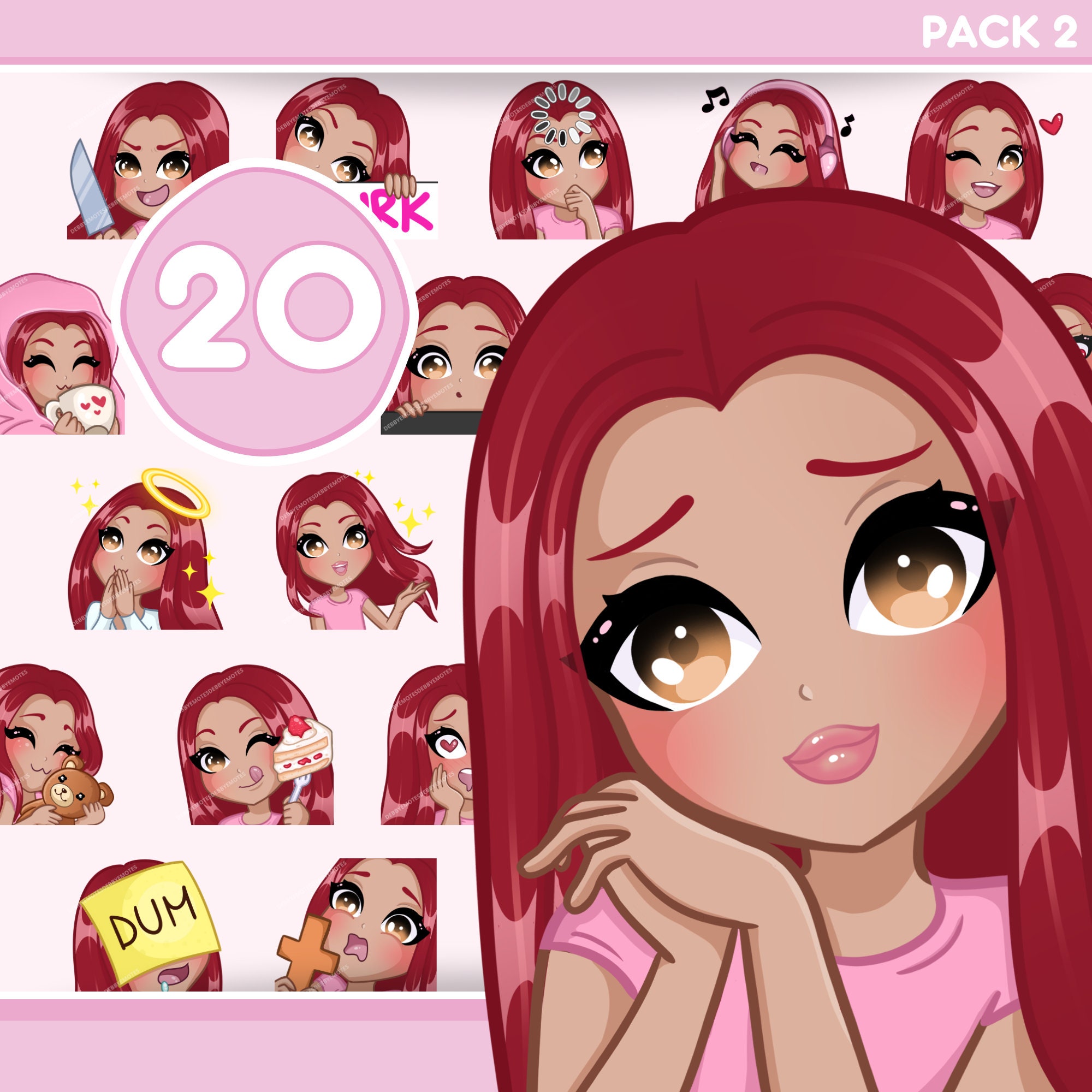 Twitch Emotes Red, Girl Emotes Pack 20 Pcs for Discord, Youtube and Any ...
