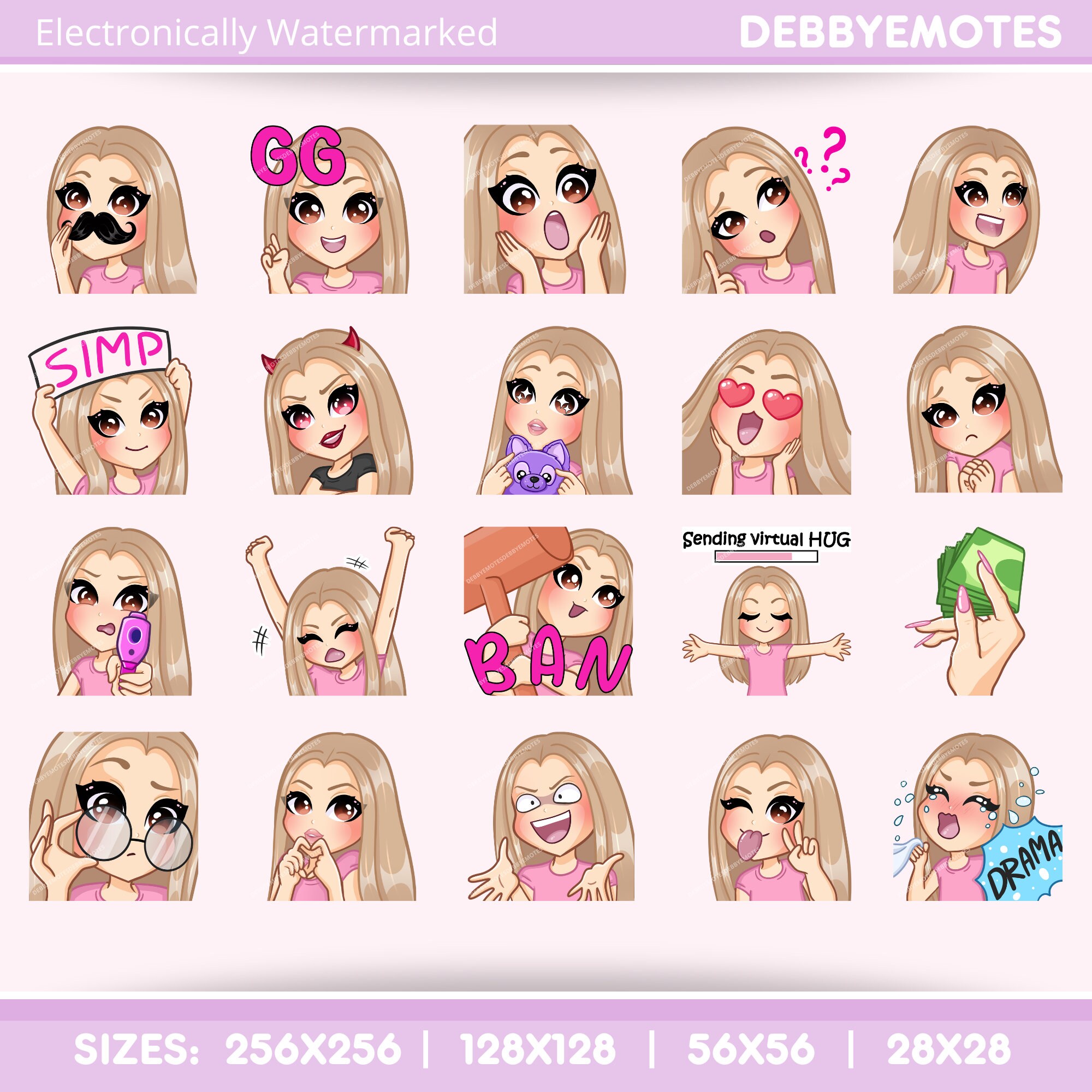 Blonde Girl Emotes, Bundle 20 Pcs for Discord, Youtube and Any Stream ...