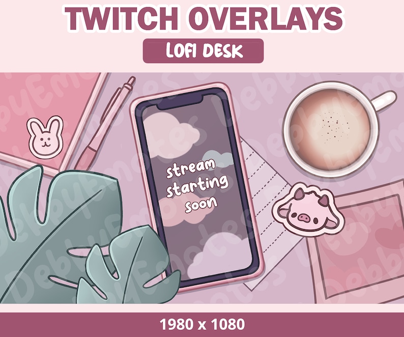 Pink Lofi Desk Overlays, Animated Stream Scenes Starting Soon Screen ...