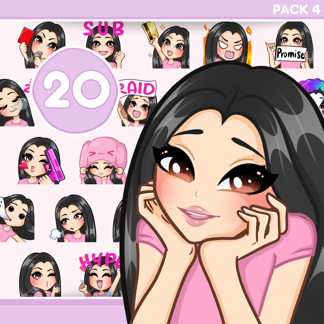 Chibi Girl Twitch Emotes, Bundle 20 Pcs for Discord, Kick and Any ...