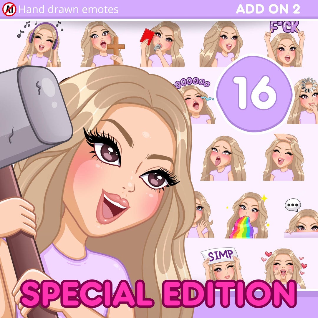 Blonde Girl Emotes, 16 Pc Stream Chat Pack, Nancy Character [female ...