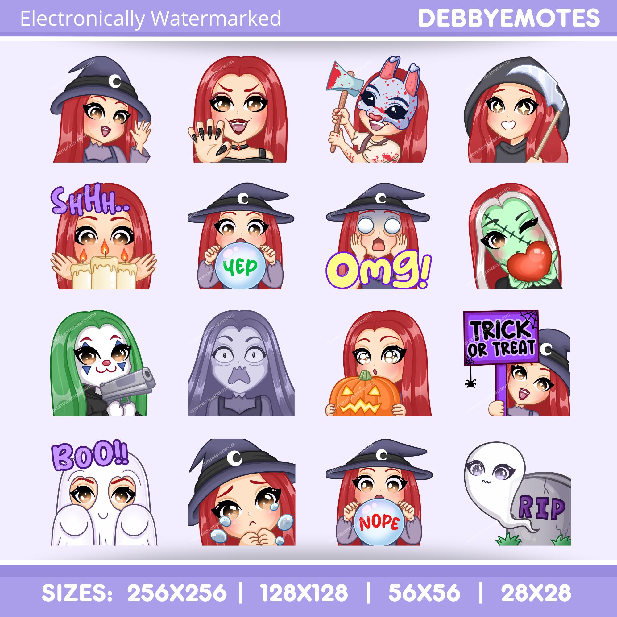Halloween Emotes Girl 16 Pcs Witch Bundle for Twitch, Discord and Any ...