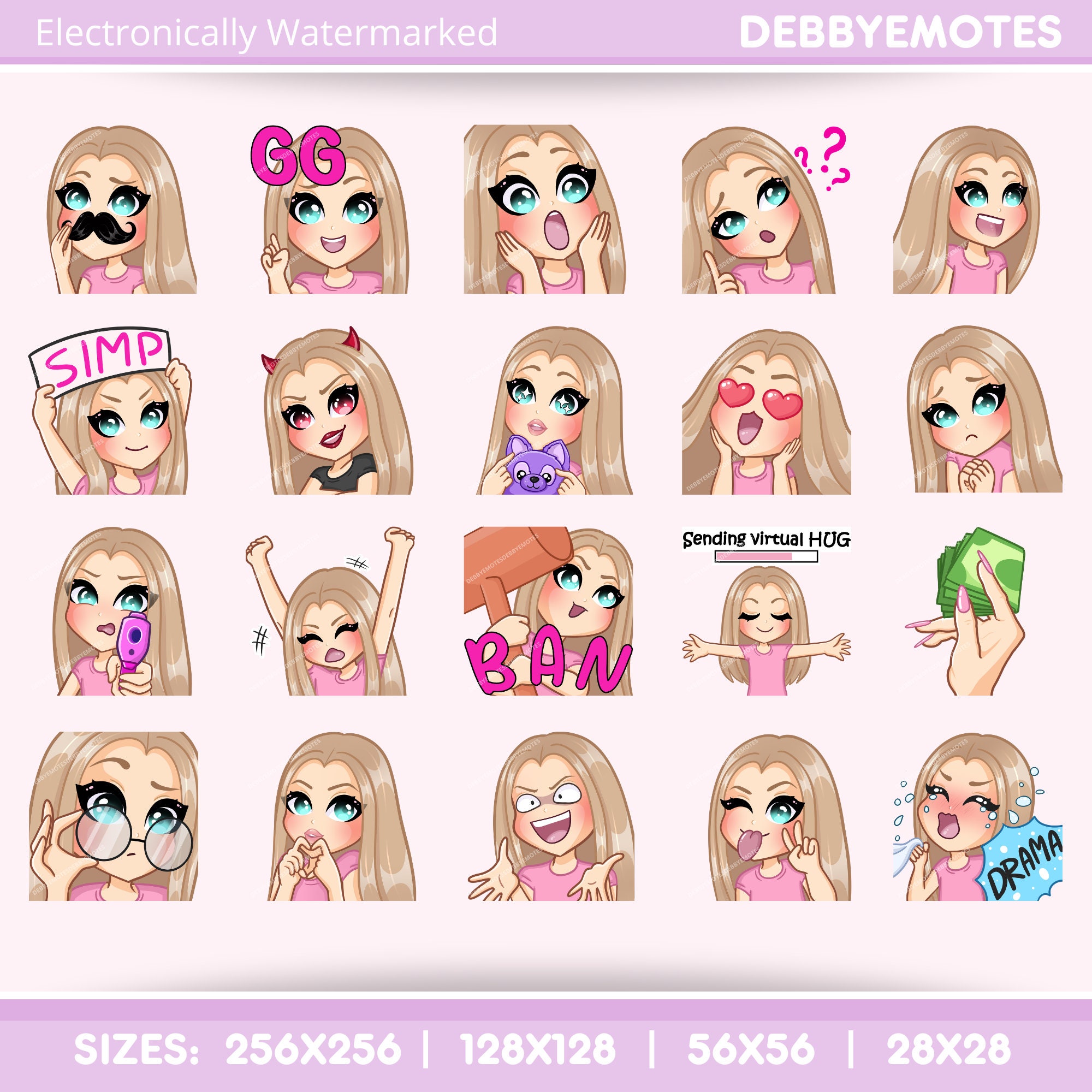 Cute Girl Twitch Emotes, Bundle 85pcs for Discord, Youtube and Any ...
