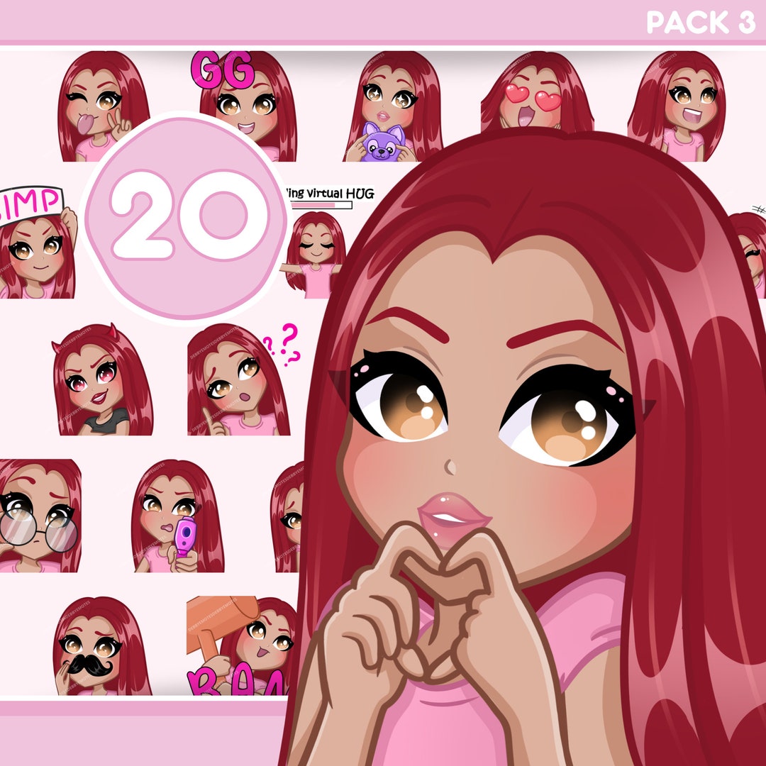 Twitch Emotes Red Hair, Girl Emotes Pack 20 Pcs for Discord and Any ...