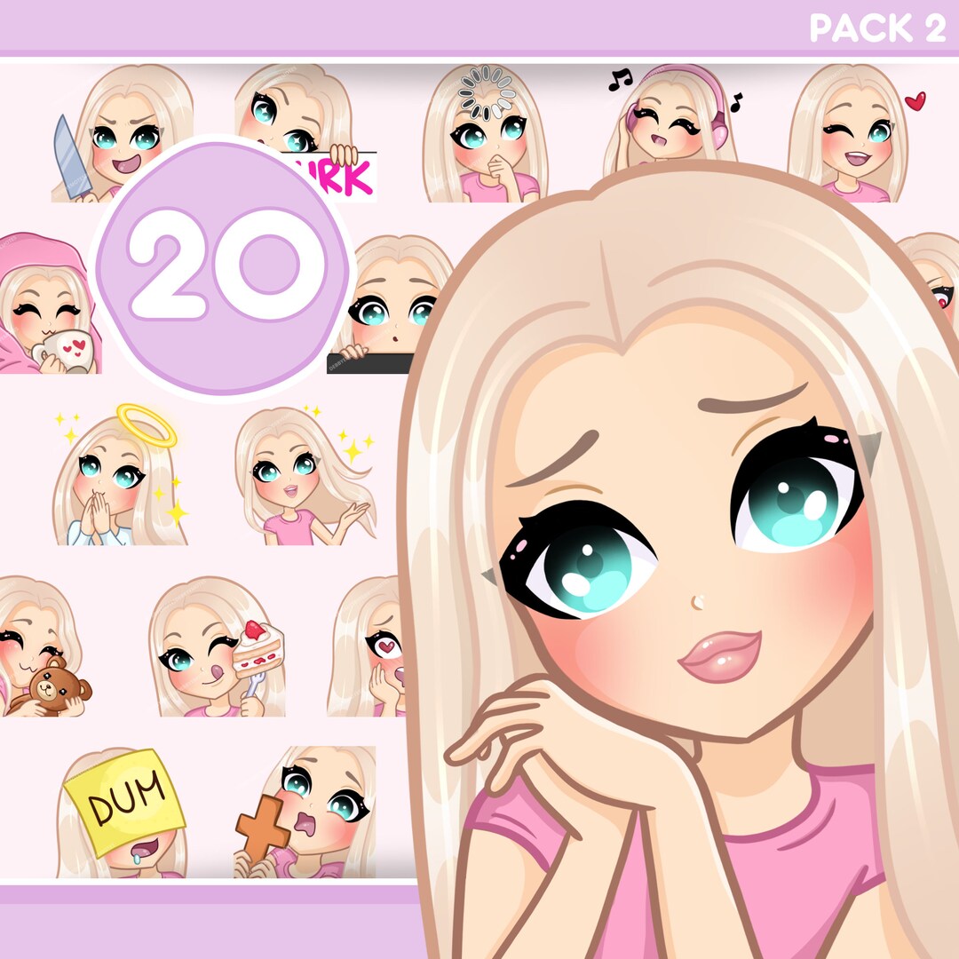 Cute Twitch Emotes, Kick Girl 20 Pcs for Discord, Youtube and Any ...