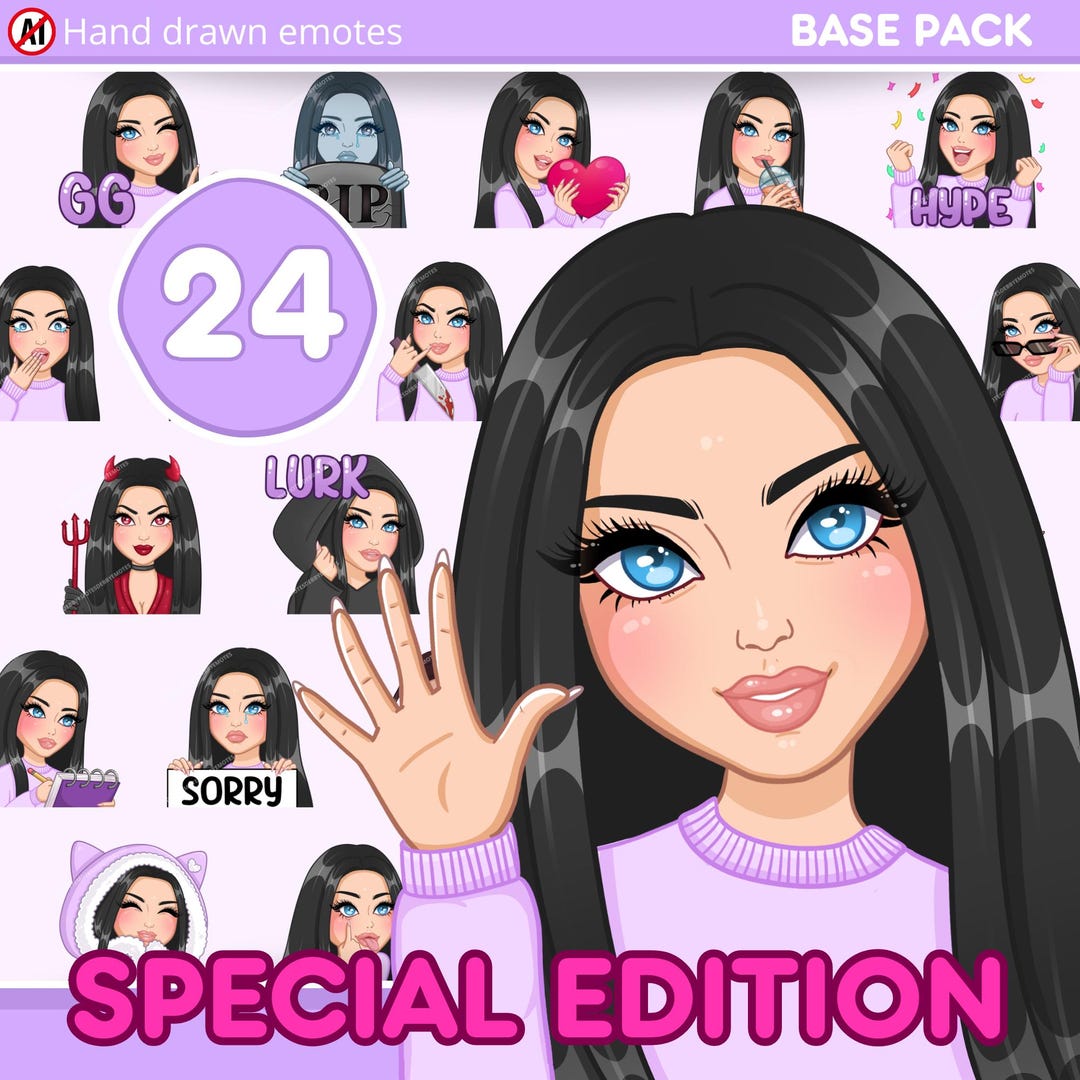 Twitch Girl Emotes, Cute Emotes Pack 24pcs for Discord, Youtube and Any ...