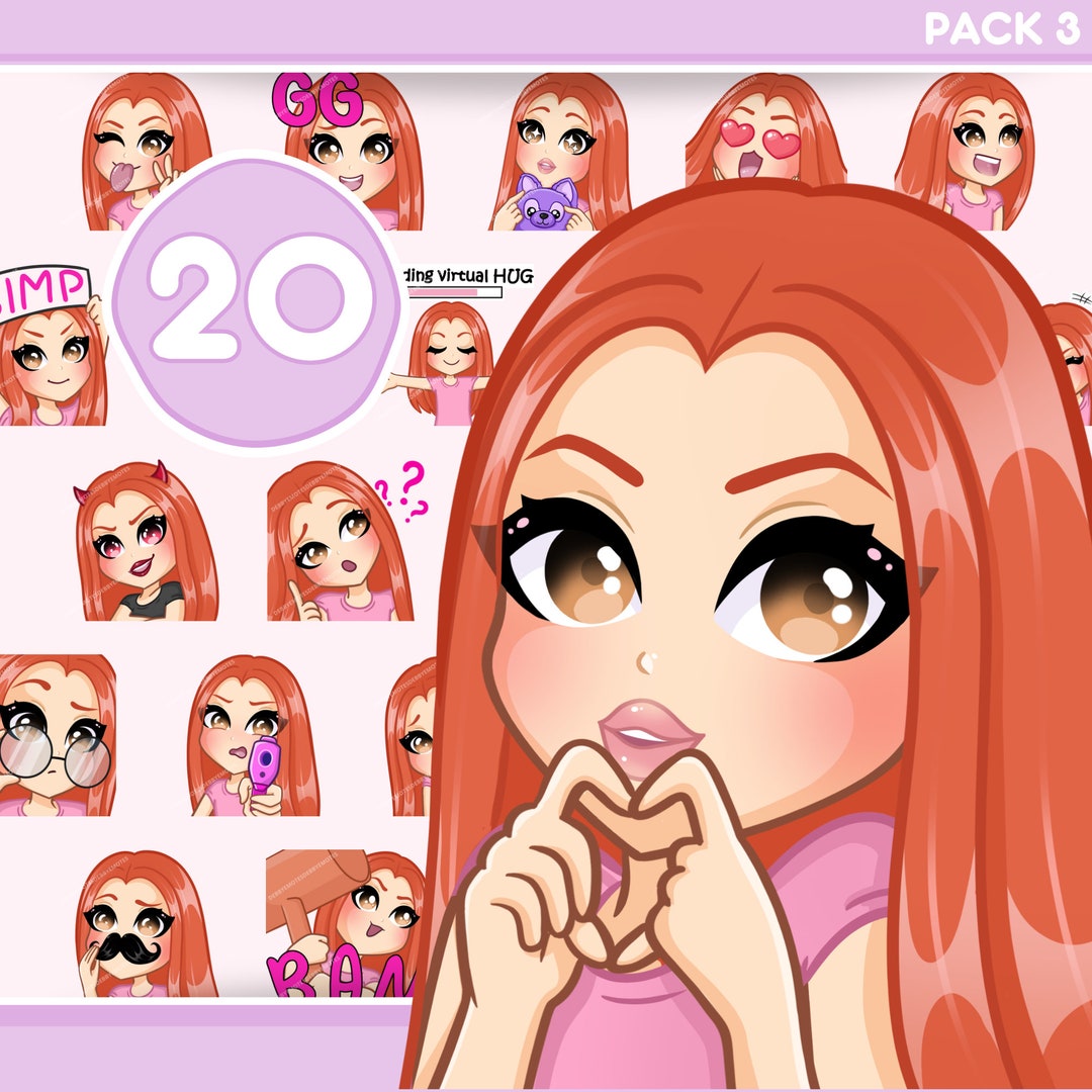 Red Girl Twitch Emotes, Pack 20 Pcs for Discord, Youtube, Kick and Any ...
