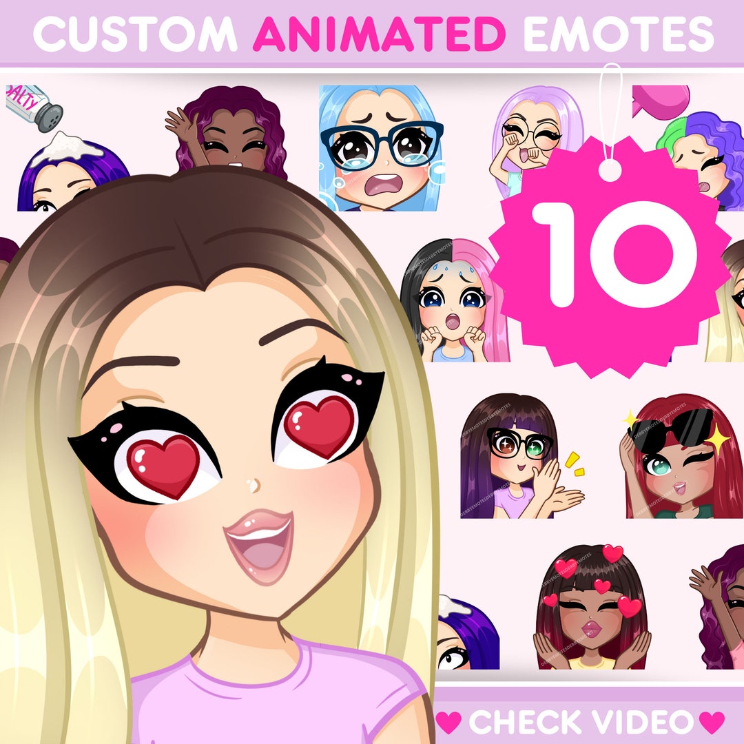 CUSTOM ANIMATED EMOTES, Custom Colors and Glasses, Girl Animated Emotes ...