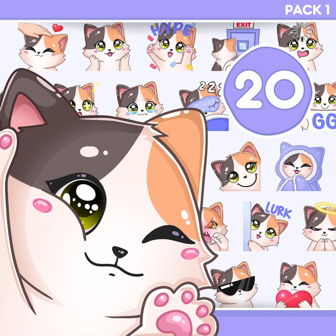 Cat Emotes, 20pcs Calico Cat Emotes for Twitch, Discord, Tiktok and Any ...