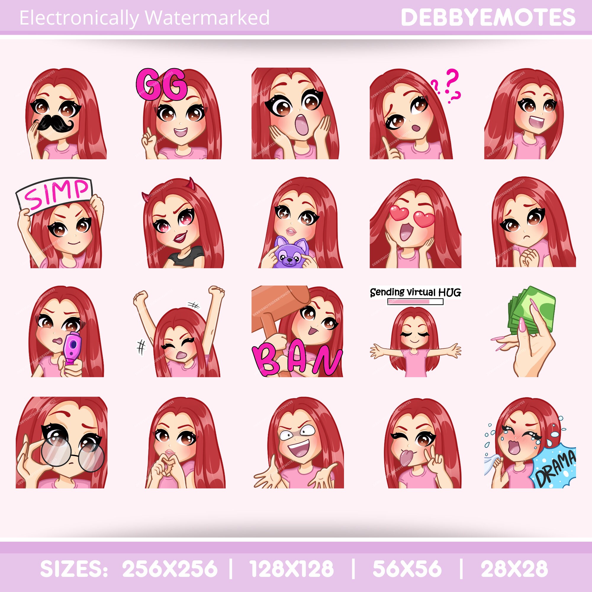 Red Girl Emotes, Bundle 85pcs for Discord, Kick, Tiktok and Any Stream ...