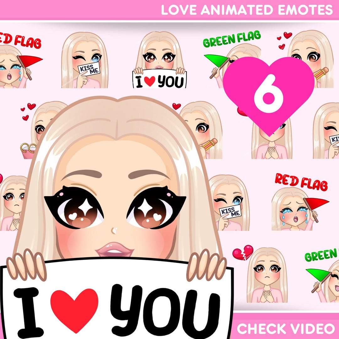 Animated Girl Emotes, 6 Pcs Love Emotes for Discord,twitch and Any ...