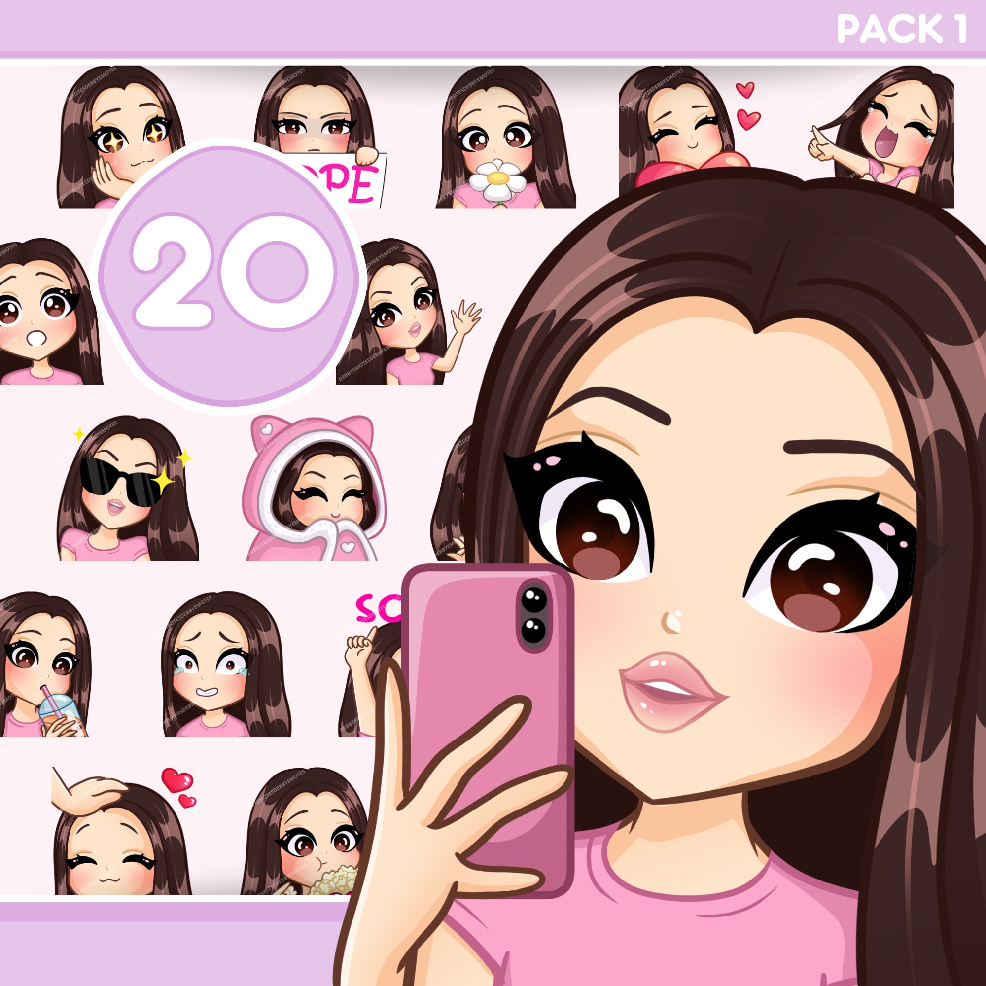 Girl Twitch Emotes, Pack 20 Pcs for Discord, Youtube and Any Stream and ...