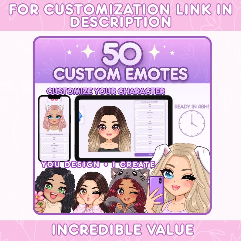 Twitch Emotes Pack - 50 süße Chibi Girl Emotes, Twitch Emote Pack für ...