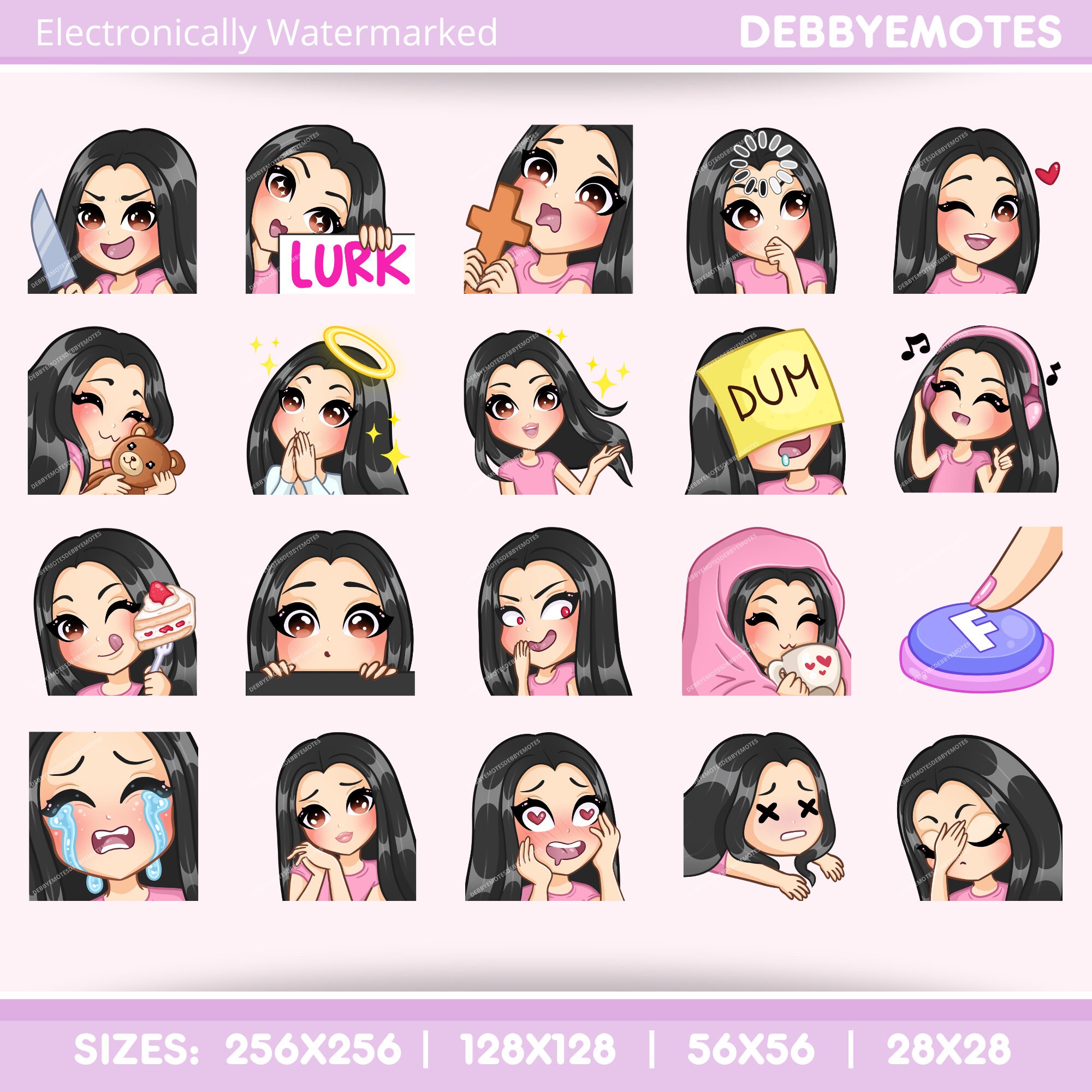 Chibi Girl Twitch Emotes, Bundle 20 Pcs for Discord, Kick and Any ...