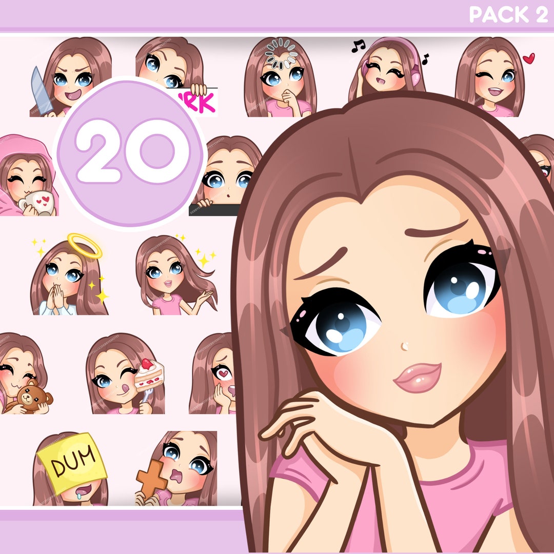 Brown Hair Girl Emotes, Bundle 20pcs Fortwitch, Youtube and Any Stream ...