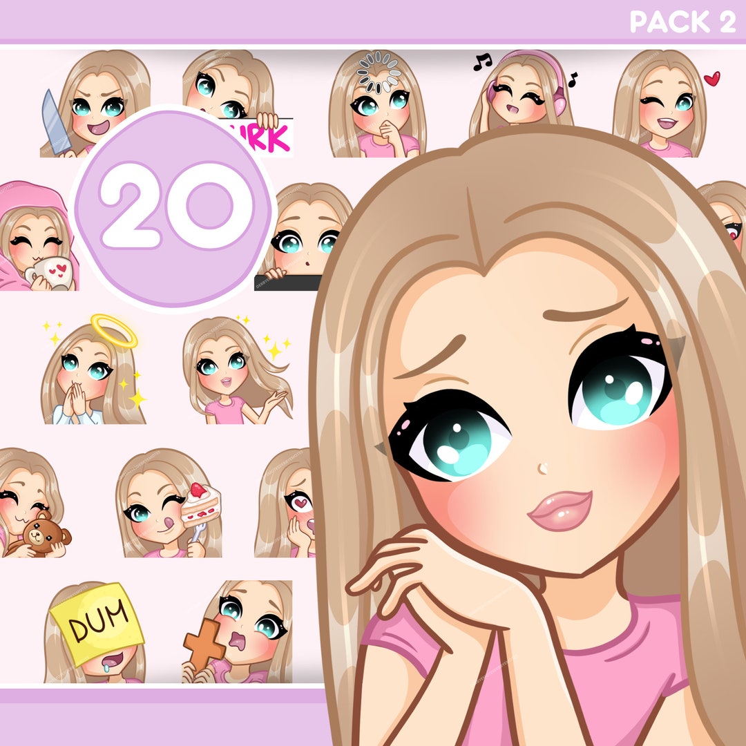 Cute Girl Emotes, Bundle 20pcs for Discord, Kick, Youtube and Any ...