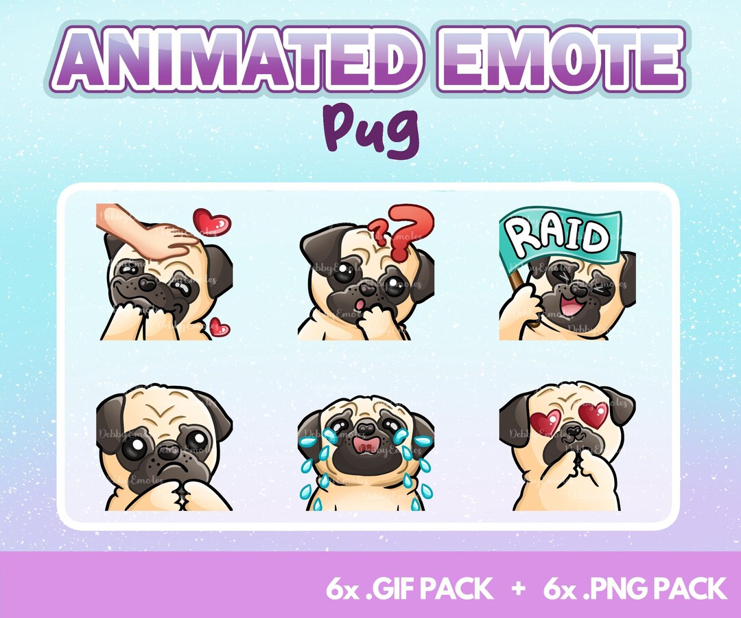 Animated Dog Emote Cute Pug Emotes Twitch - 6 Emotes Pack - Etsy