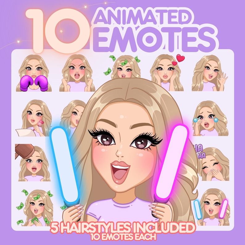 Cute Animated Girl Emotes | Twitch & Discord Emotes Pack | 10 Animated ...
