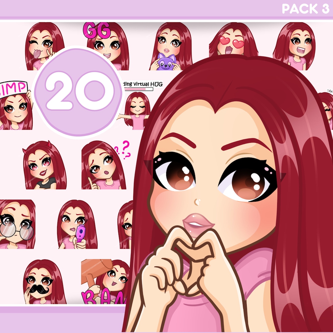 Red Hair Twitch Emotes, Bundle 20pcs for Discord, Youtube and Any ...
