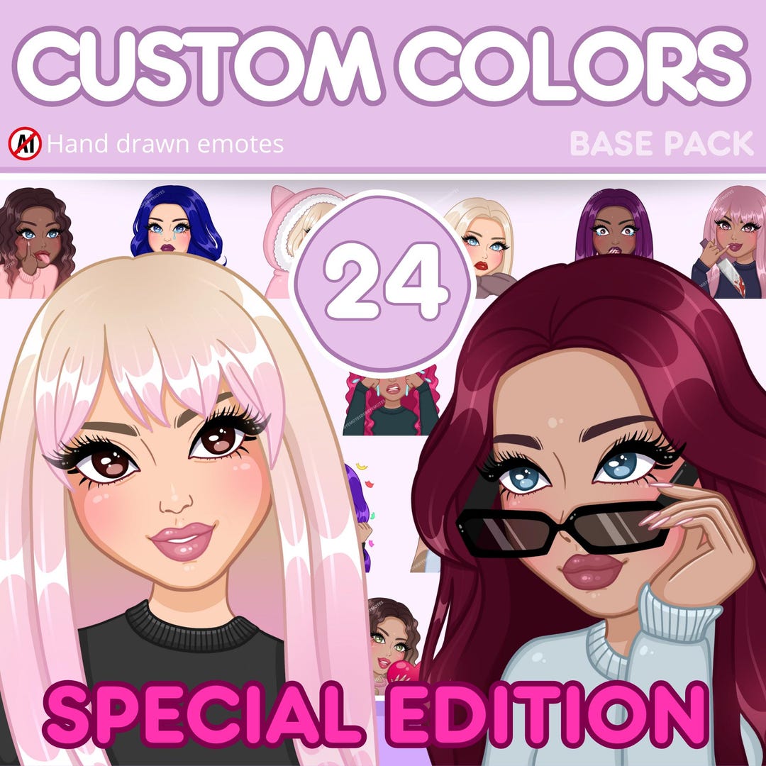 CUSTOM EMOTES, Custom Colors and Glasses, Girl Emotes for Twitch ...