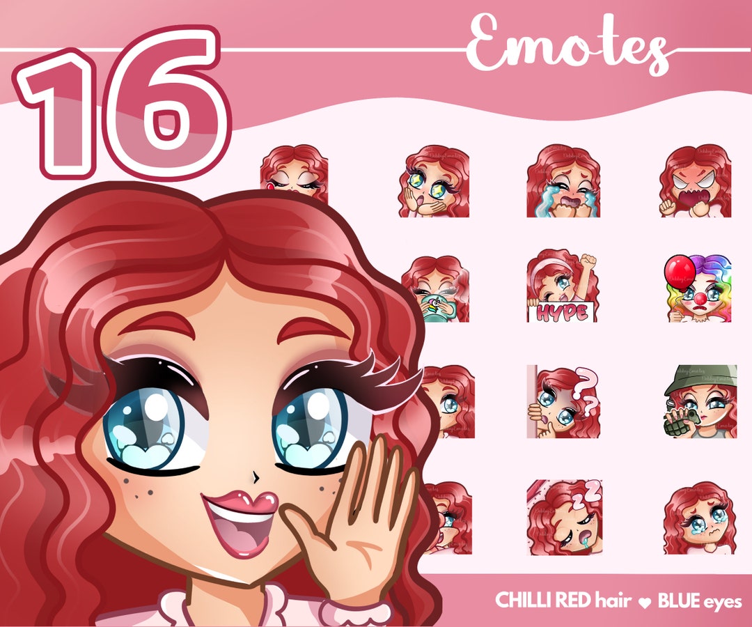 Curly Chilly Red Hair Emote 16 Chibi Girl With Blue Eyes - Etsy
