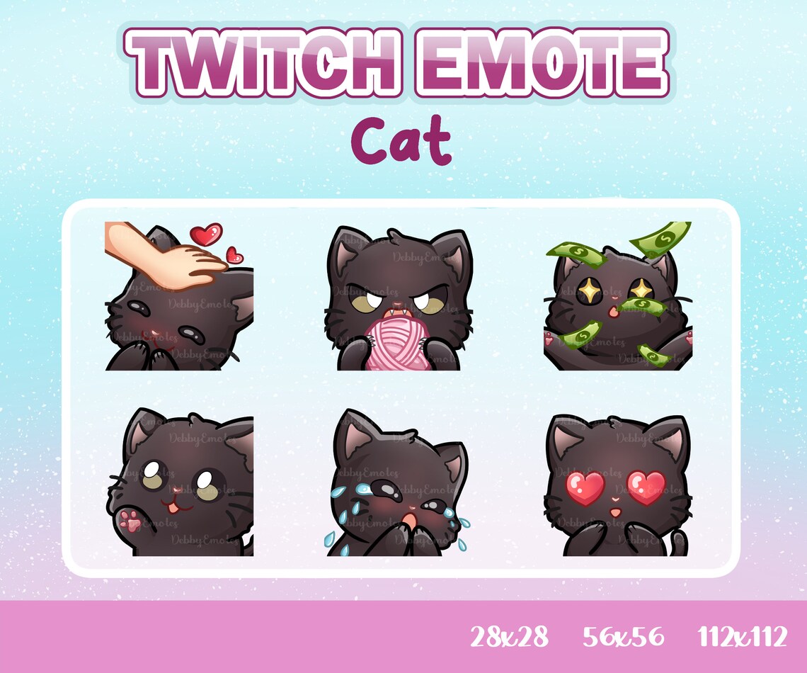Twitch Cat Emotes for Twitch, Discord and Youtube 6 Pack Emotes - Black ...