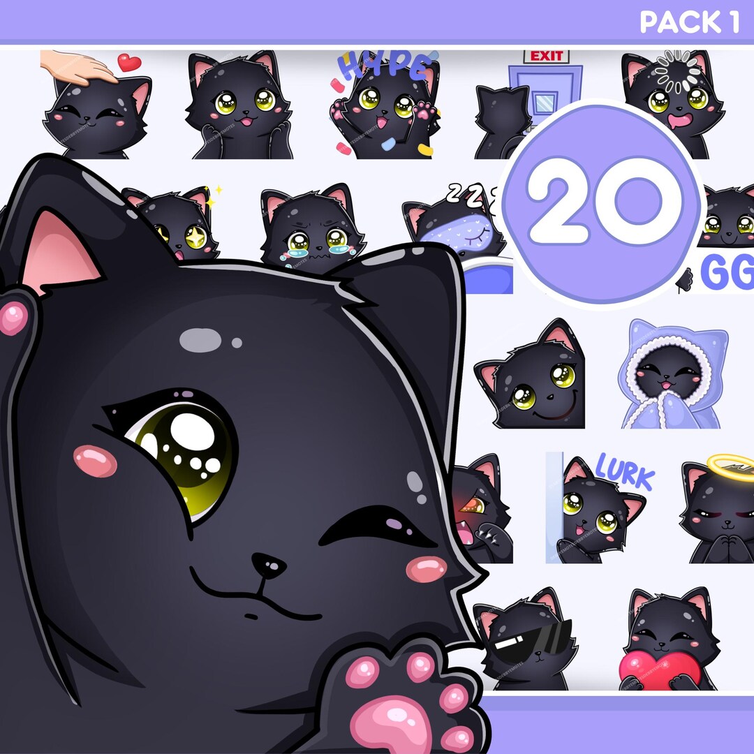 Black Cat Emote, 20 Pcs Kitten Emoticons for Twitch, Discord, Tiktok ...
