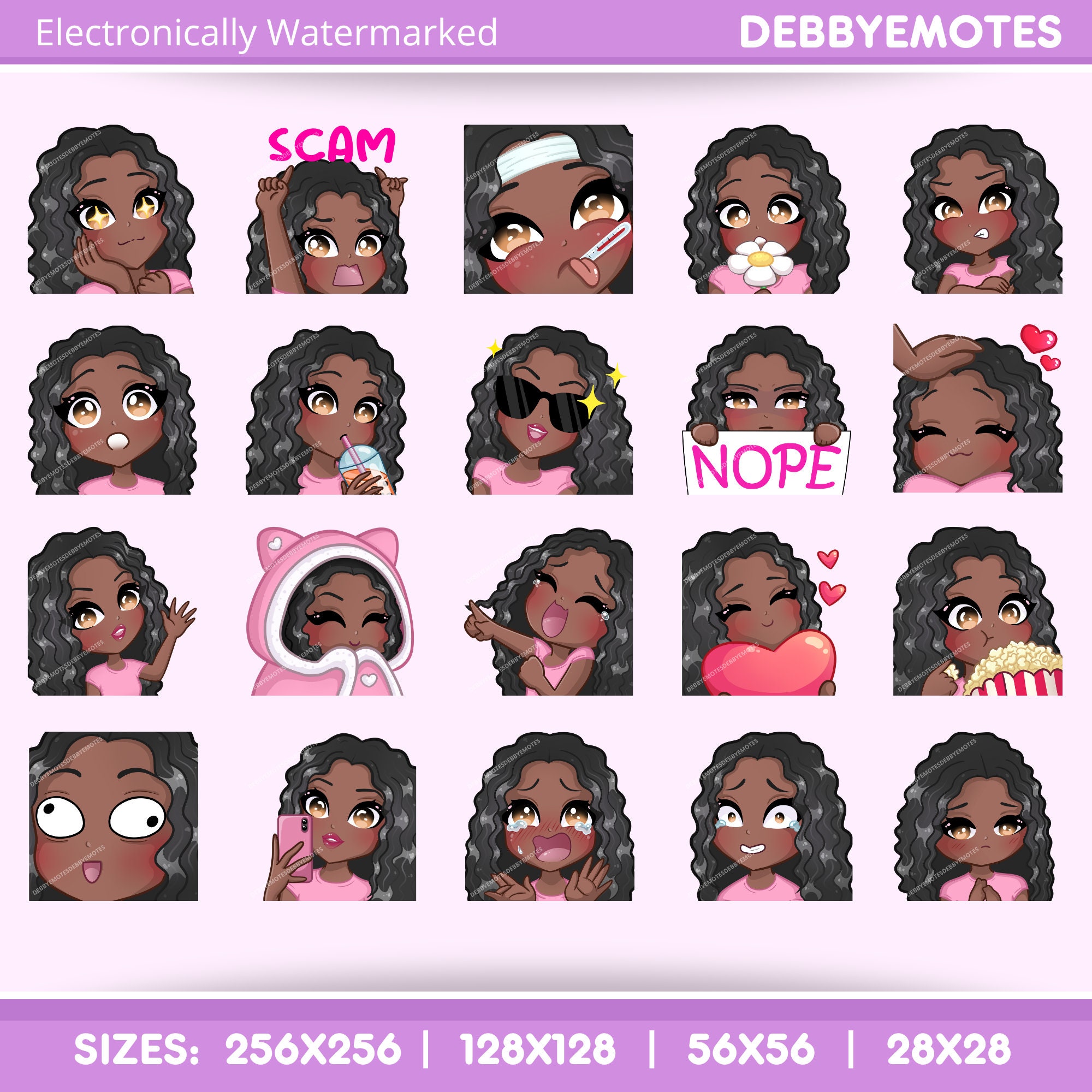Curly Hair Black Girl Emotes, Bundle 20 for Discord, Youtube and Any ...