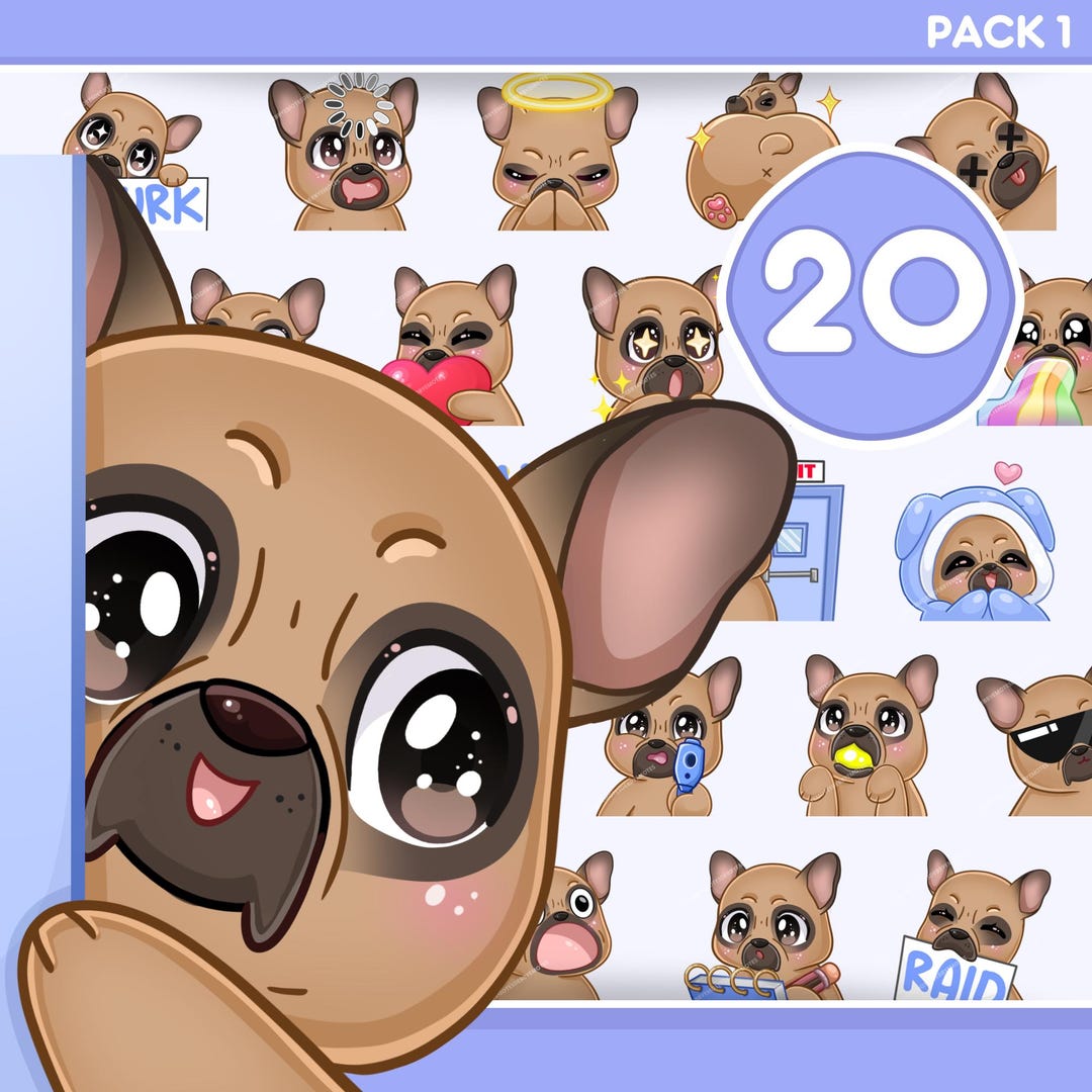 Dog Emotes, 20 Pcs French Bulldog Emotes for Twitch, Discord, Kick ...