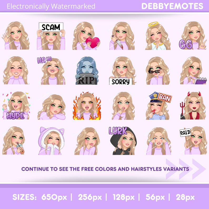 Twitch Girl Emotes, Blondy Pack 24pcs, Discord, Youtube and Any Stream ...