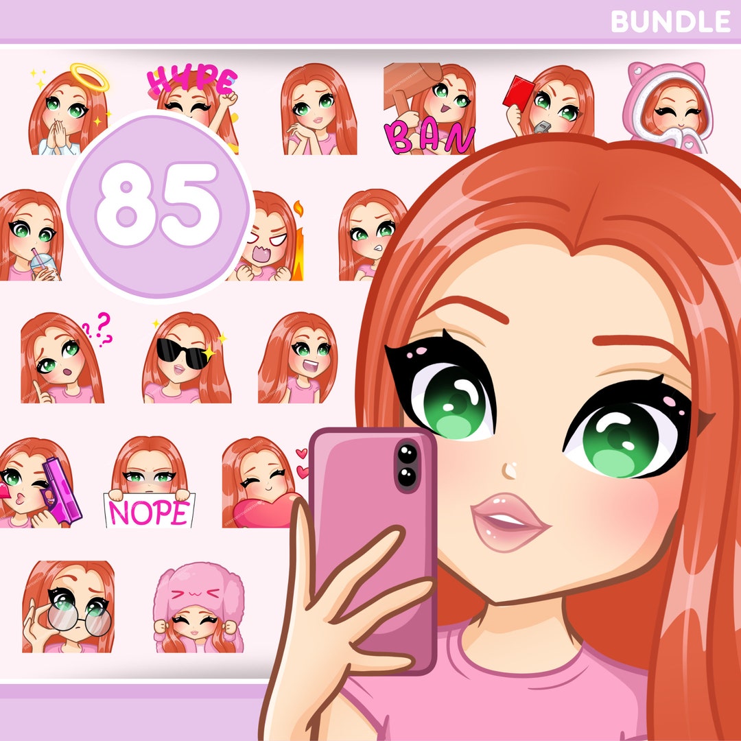 Red Girl Emotes, Bundle 85pcs for Discord, Twitch, Tiktok and Any ...