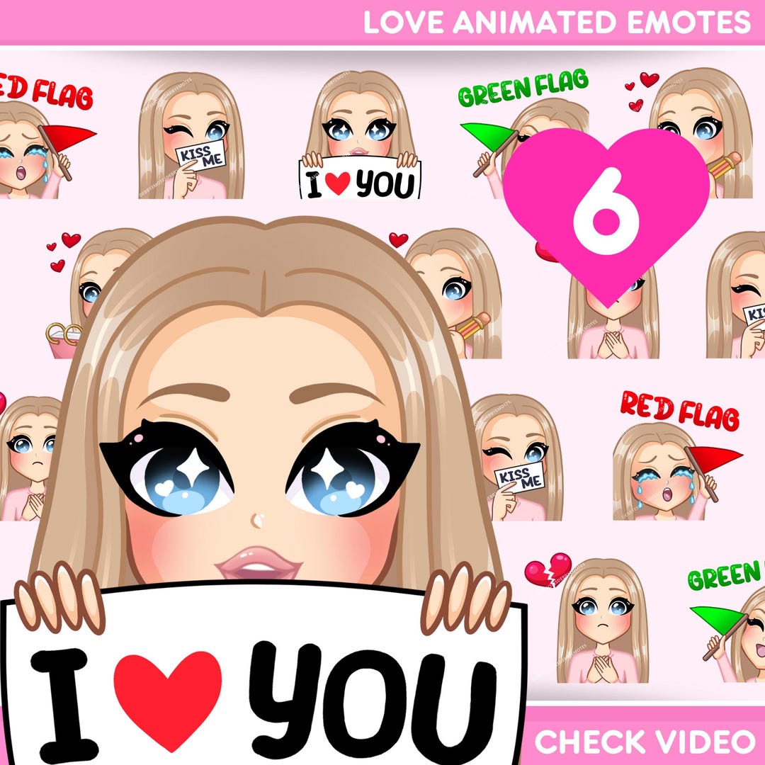Animated Girl Emotes, 6 Pcs Love Emotes for Twitch, Discord and Any ...