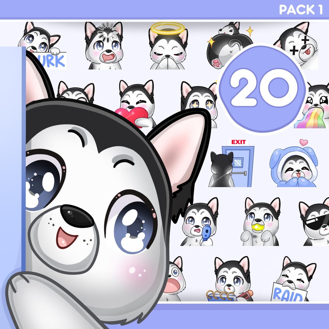 Dog Emote, Husky Emote 20pcs for Twitch, Discord, Kick, Tiktok and Any ...