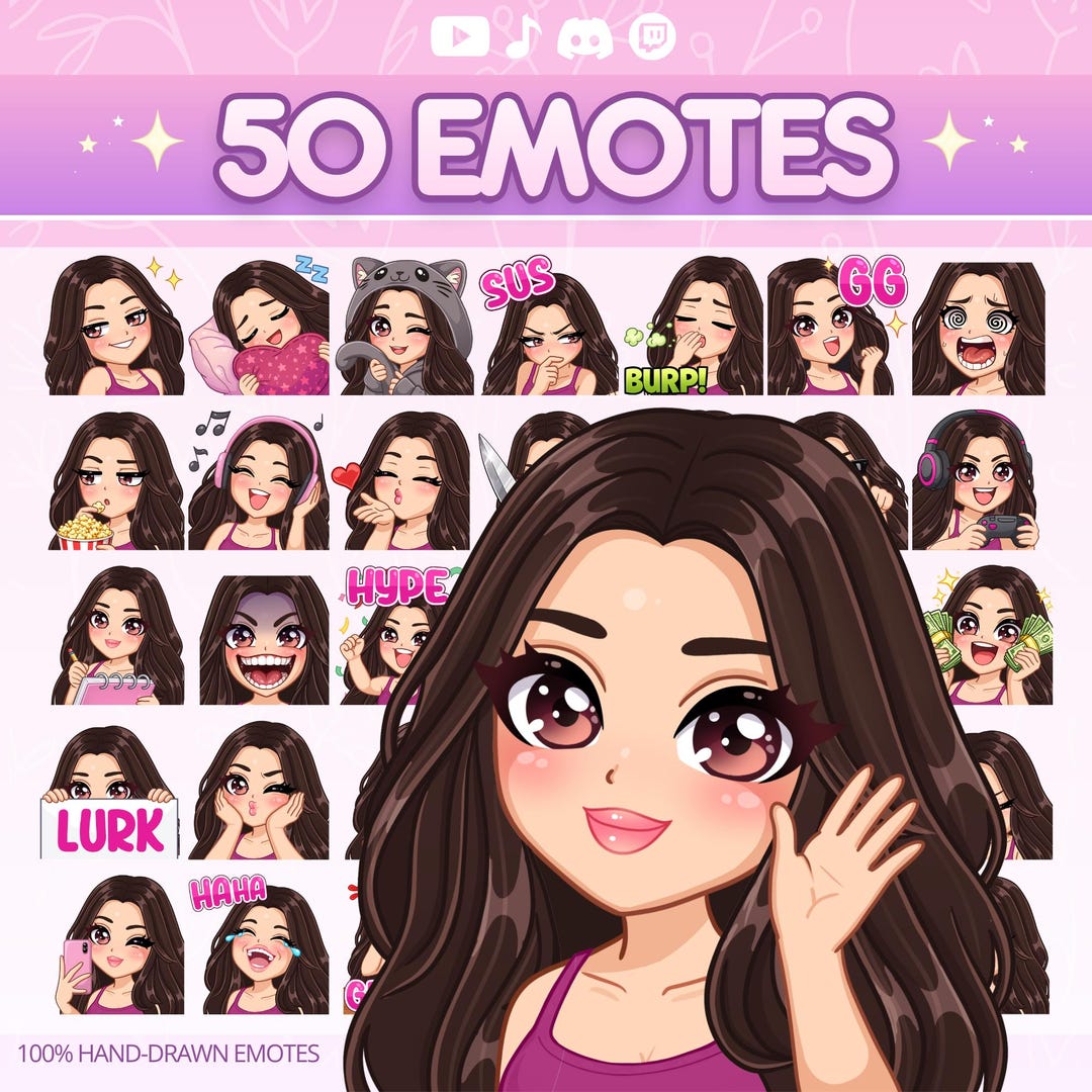 Twitch Emotes Pack – 50 Cute Chibi Girl Emotes, Twitch Emote Pack for ...