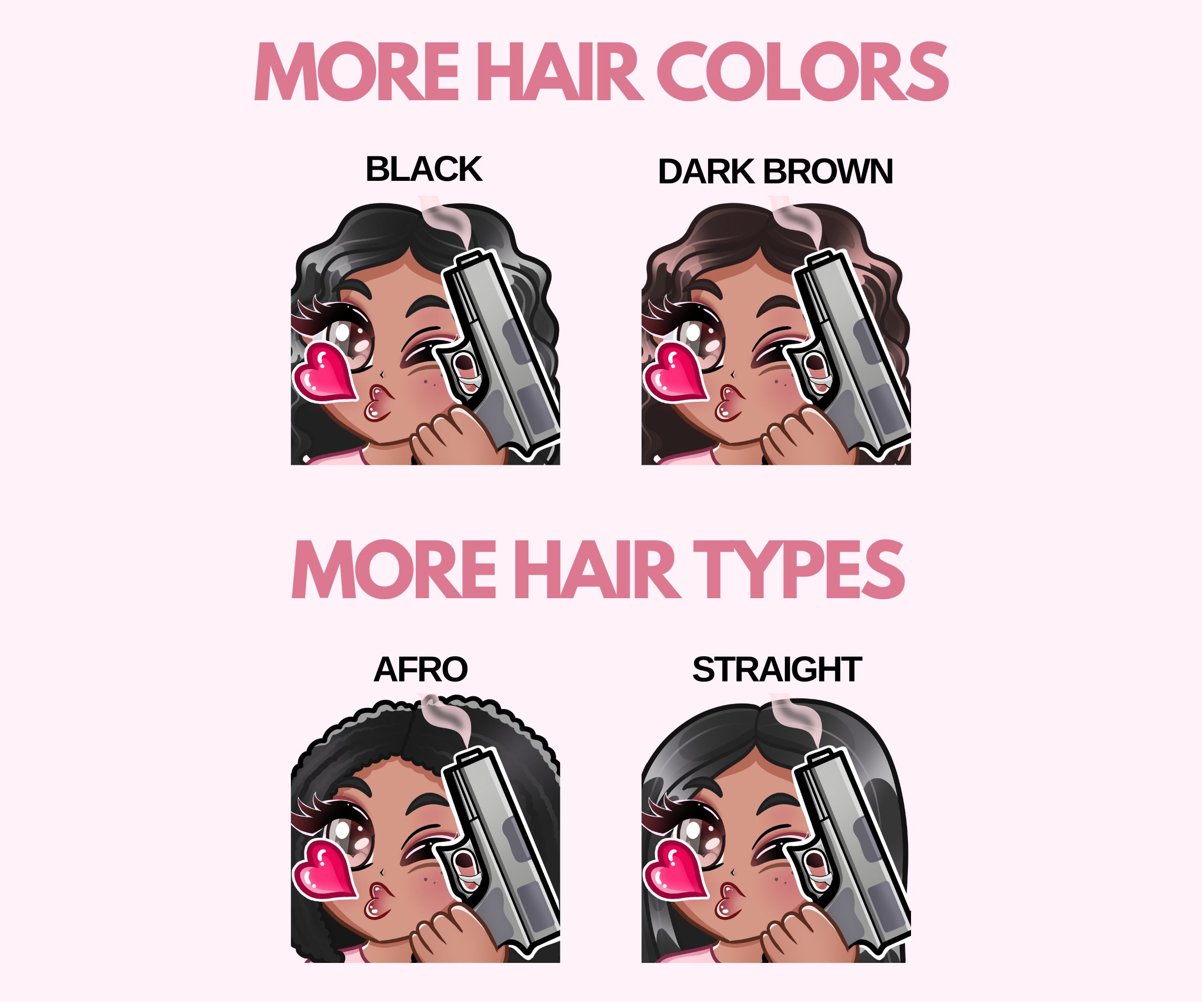 Medium Black Skin Emote for Twitch Black Curly Hair and Brown Eyes ...