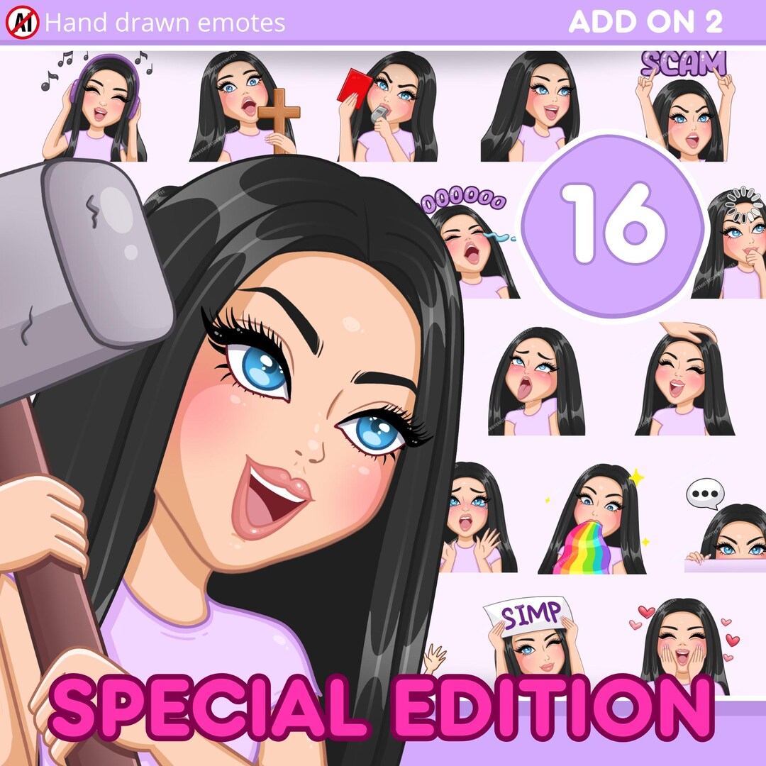Twitch Girl Emotes, Cute Emotes Pack 16pcs for Discord, Youtube and Any ...