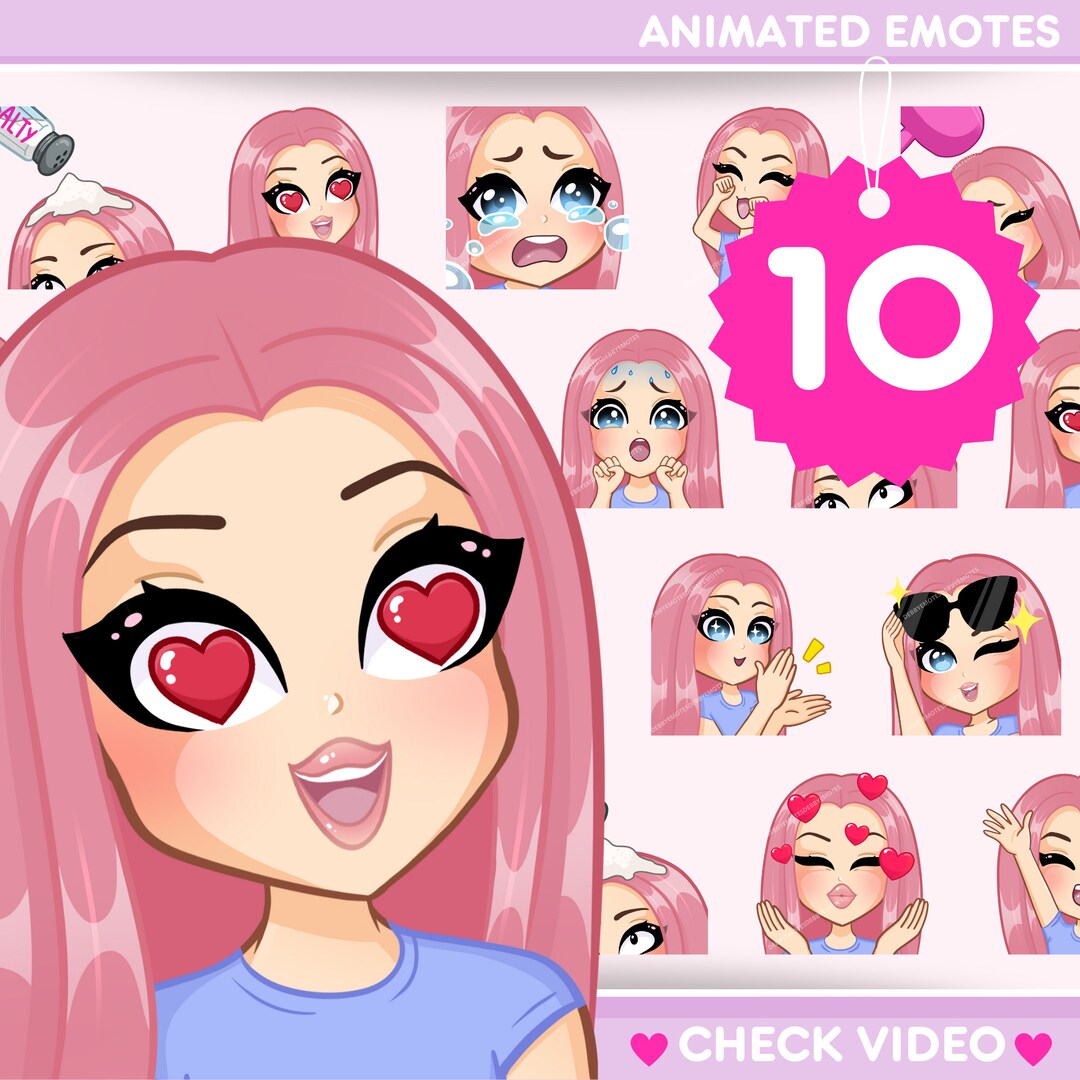 Girl Animated Emotes, 10 Pcs Anime Emotes for Twitch, Discord, Kick and ...