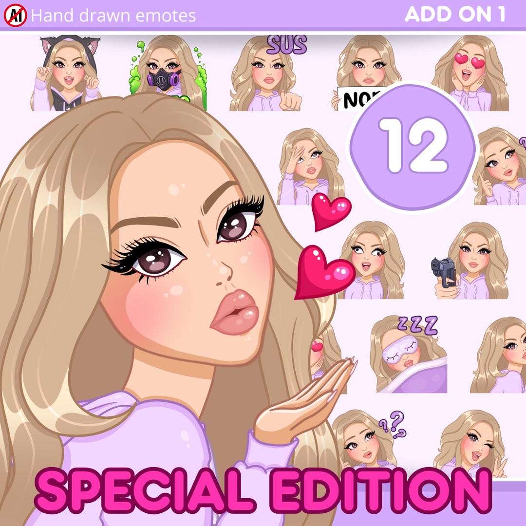 Blonde Girl Emotes, Pack 12pcs for Twitch, Discord, Youtube and Any ...