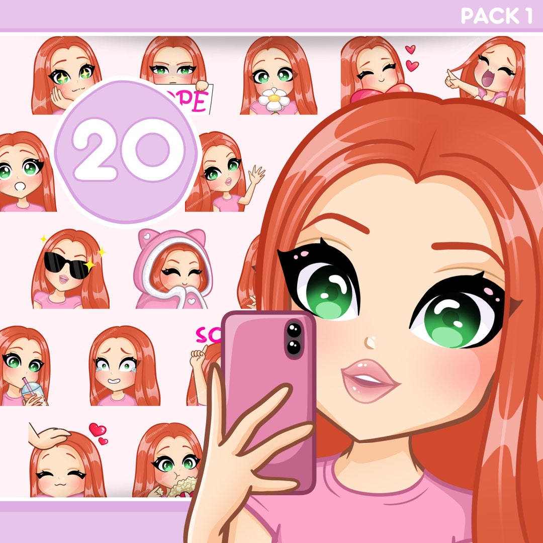 Red Girl Twitch Emotes, Bundle Pack 20 Pcs for Discord, Youtube and Any ...