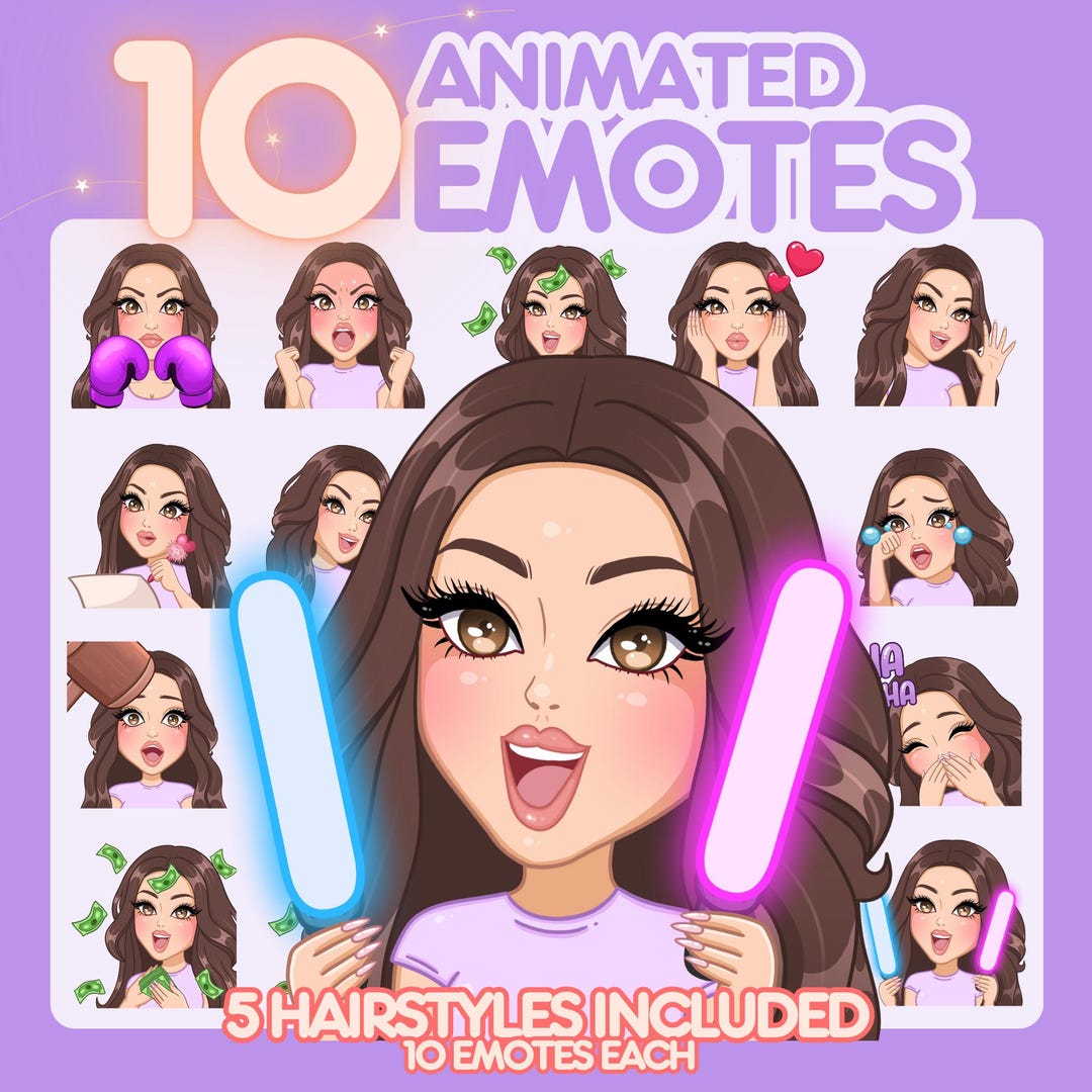 Twitch Emotes Pack | Animated Girl Emotes for Twitch & Discord | 10 ...