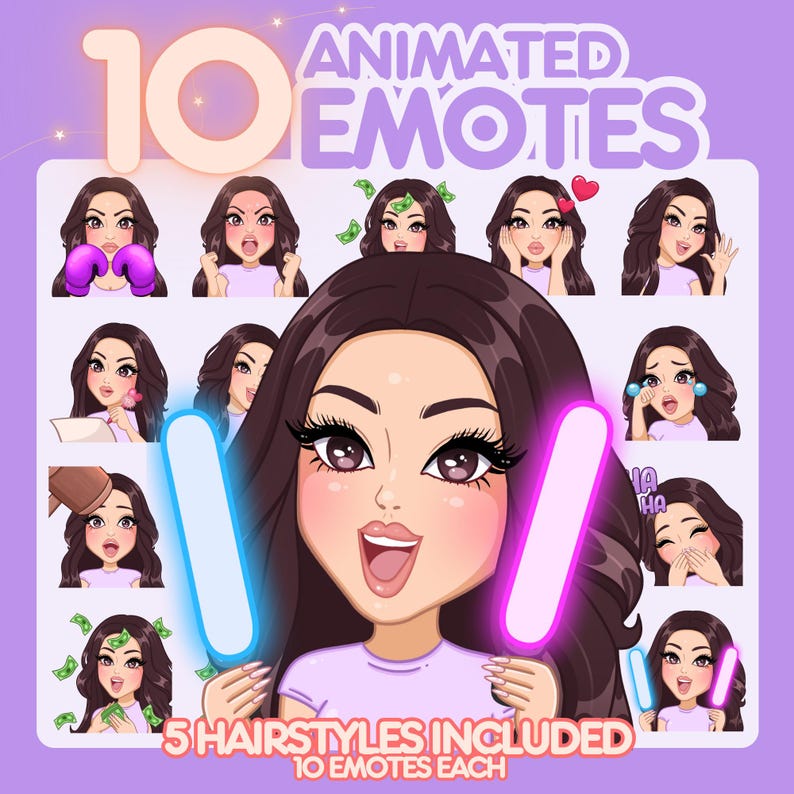 Pacchetto di emote animate per Twitch / Emote per ragazze Twitch e ...