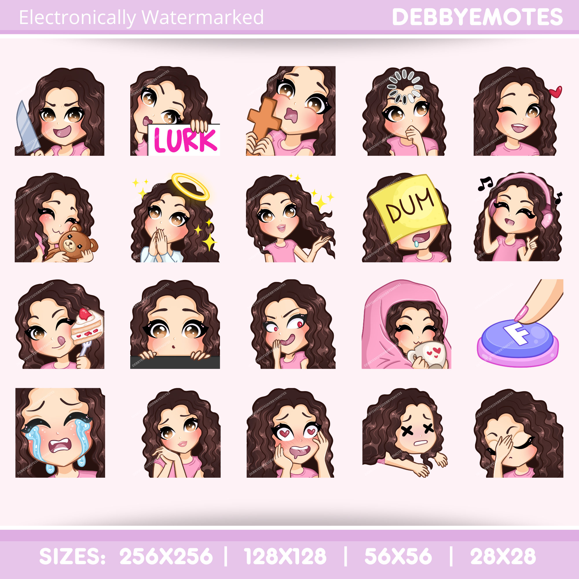 Curly Twitch Girl Emotes, Pack 20 Pcs for Discord, Kick and Any Stream ...