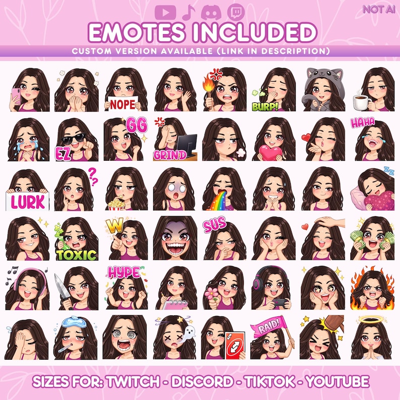Twitch Emotes Pack – 50 Cute Chibi Girl Emotes, Twitch Emote Pack for ...