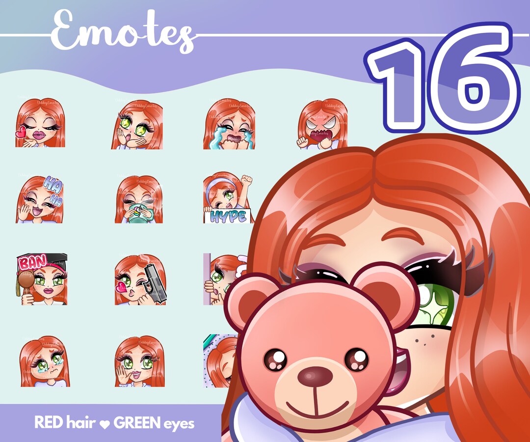 Red Hair Emote 16 Chibi Girl With Green Eyes Emotes Straight - Etsy