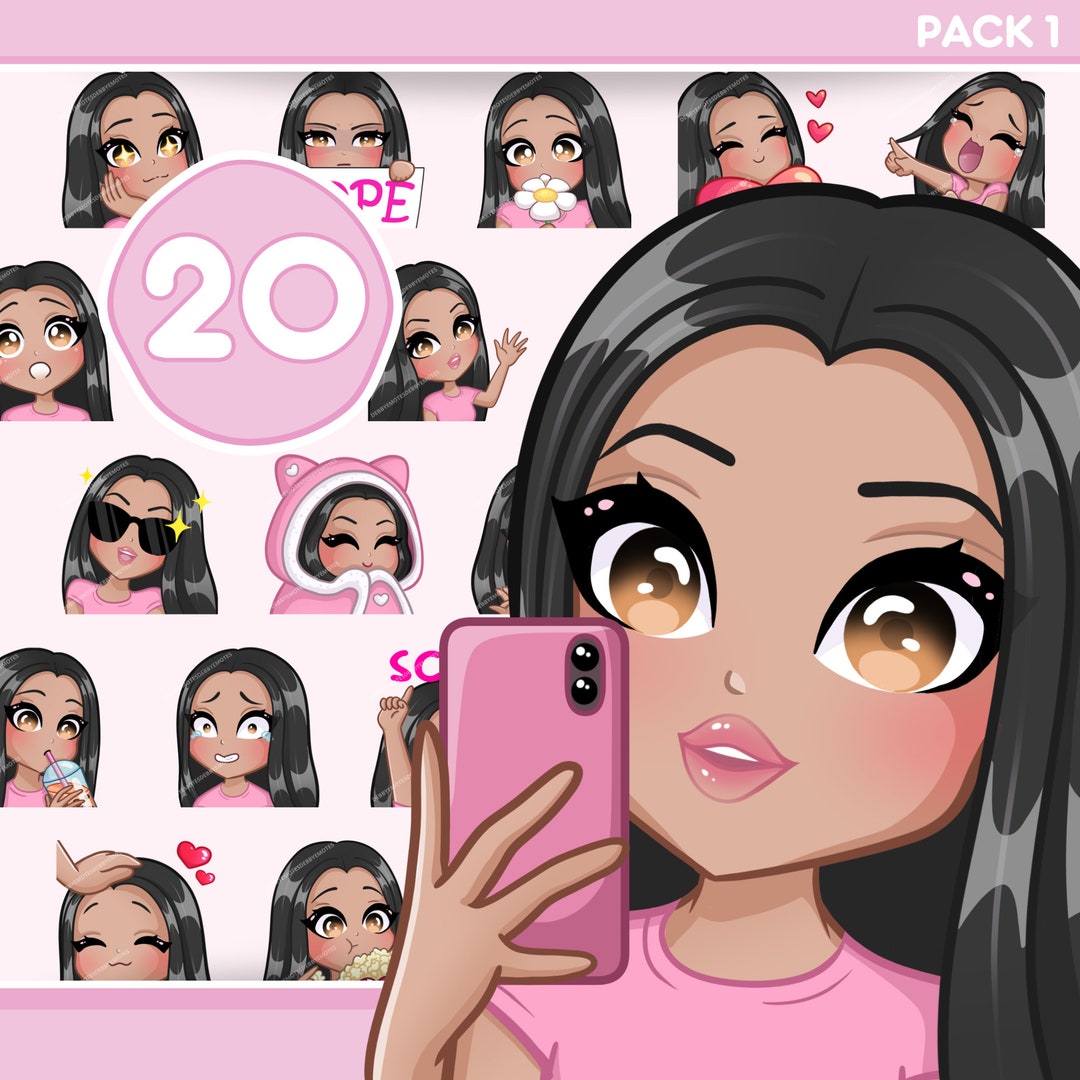 Cute Girl Twitch Emotes, Bundle Pack 20pcs for Discord, Youtube and Any ...