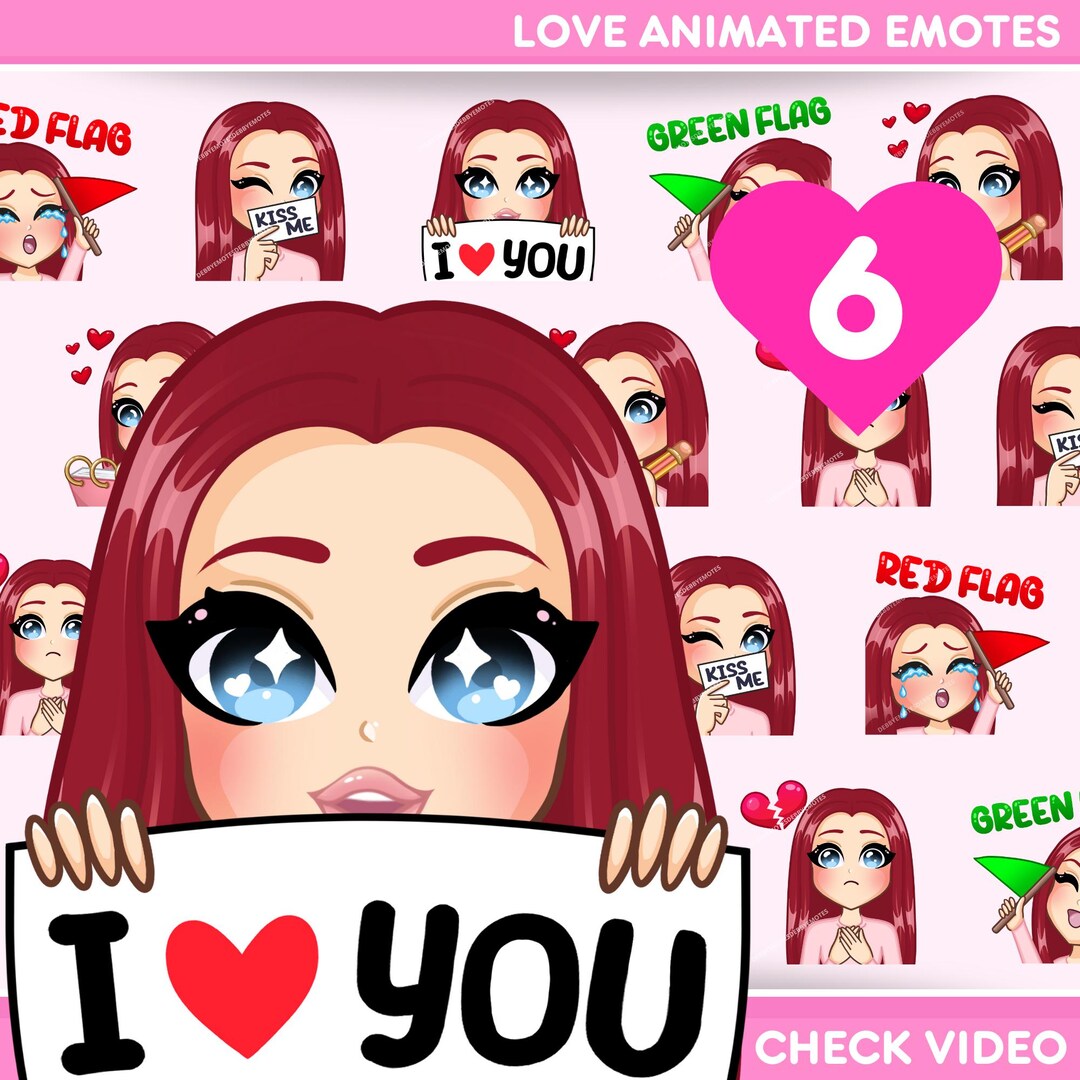 Animated Girl Emotes, 6 Pcs Love Emotes for Twitch, Discord and Any ...