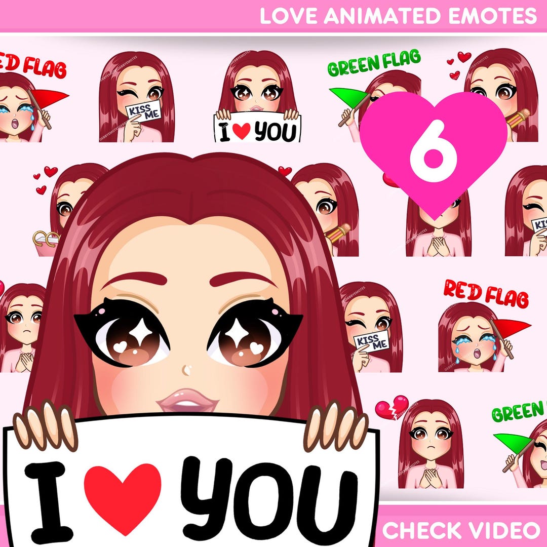 Valentine's Day Animated Emotes for Twitch, Redhead Girl (6pcs) [female ...
