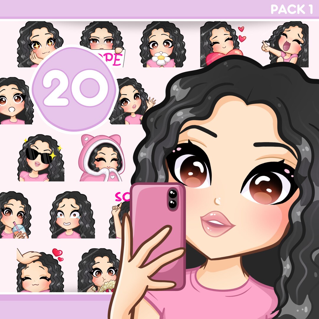 Curly Hair Girl Emotes, Bundle 20 for Discord, Twitch, Youtube and Any ...