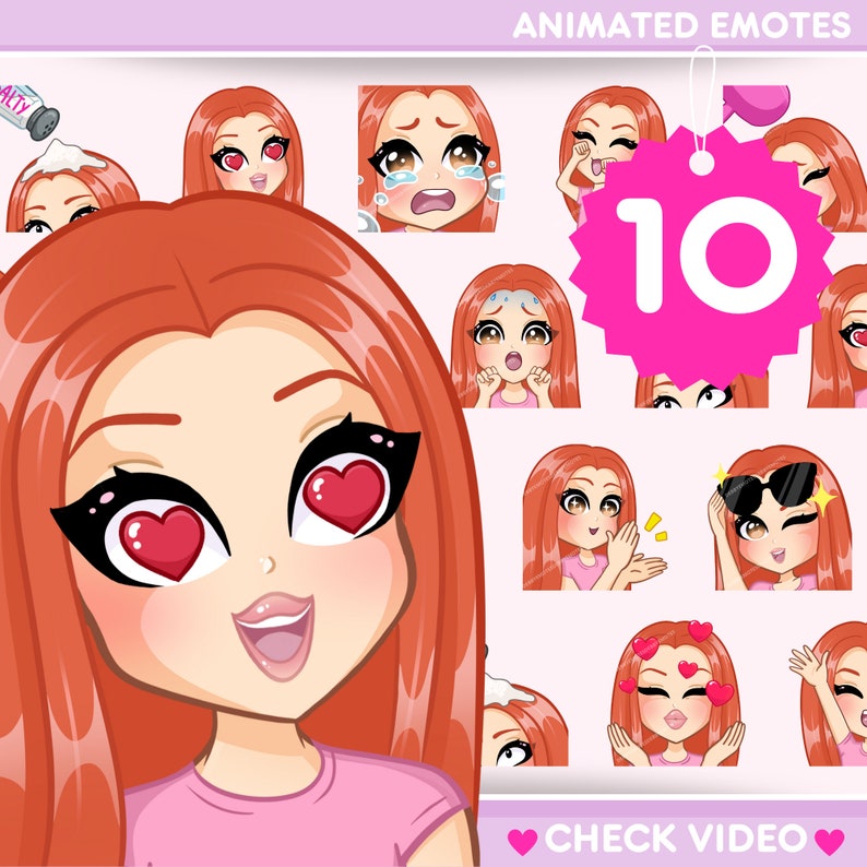 Twitch Girl Emotes, 10 Pcs Animated Emotes for Discord, Kick and Any ...